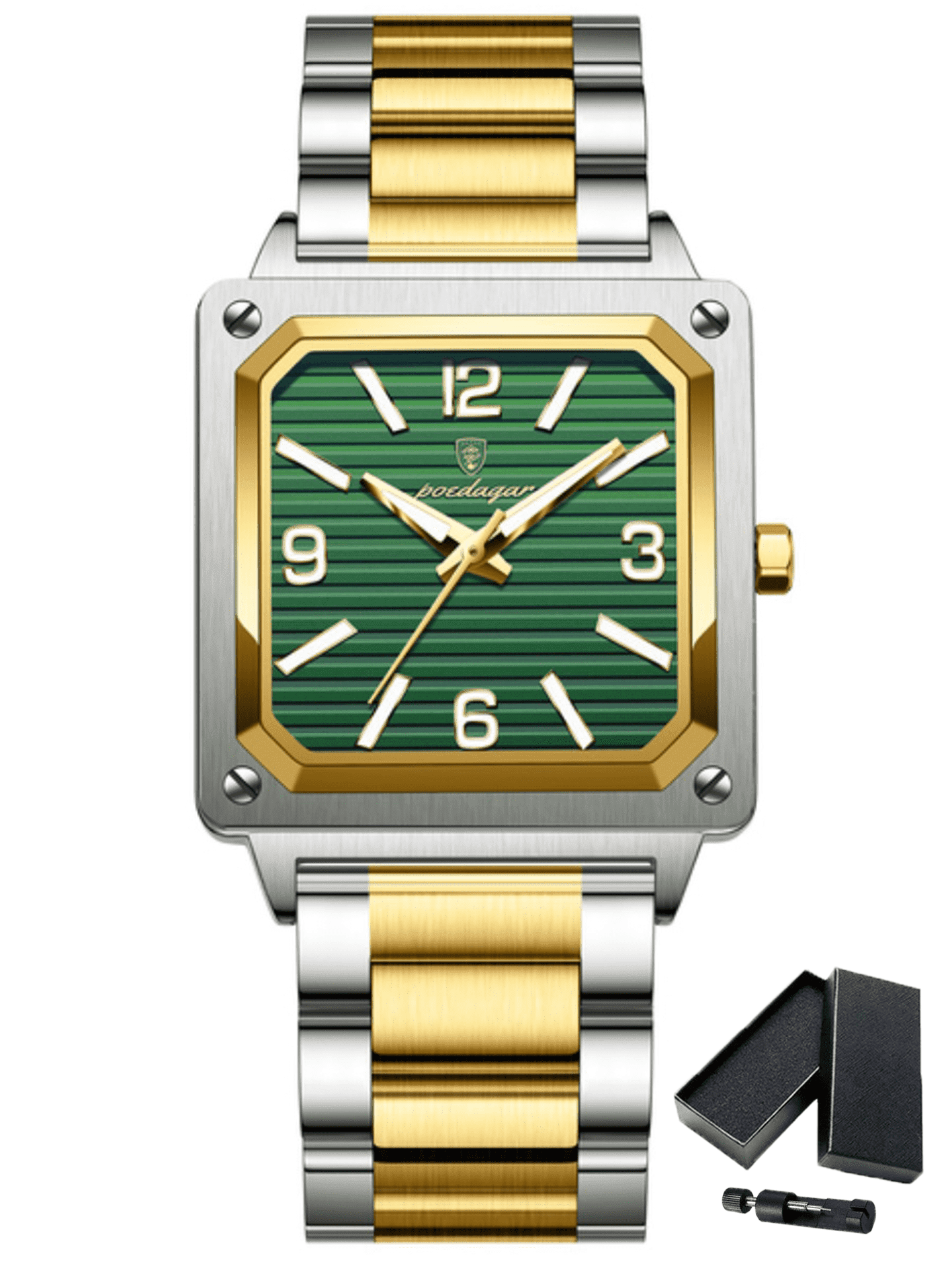 Poedagar Business Men's Personality Square Simple Dial Luminous Pointer ...