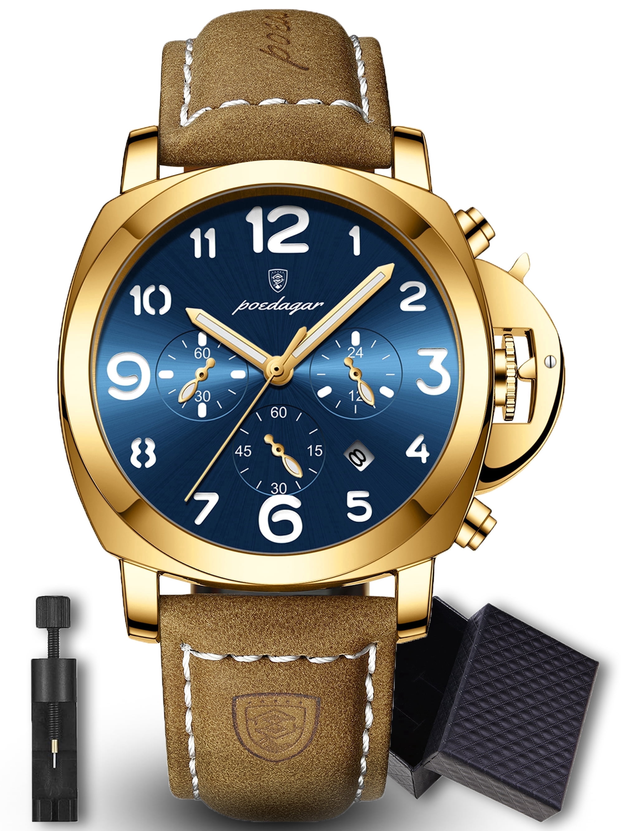 Poedagar Men's Business Quartz Watches with PU Leather Strap Waterproof ...