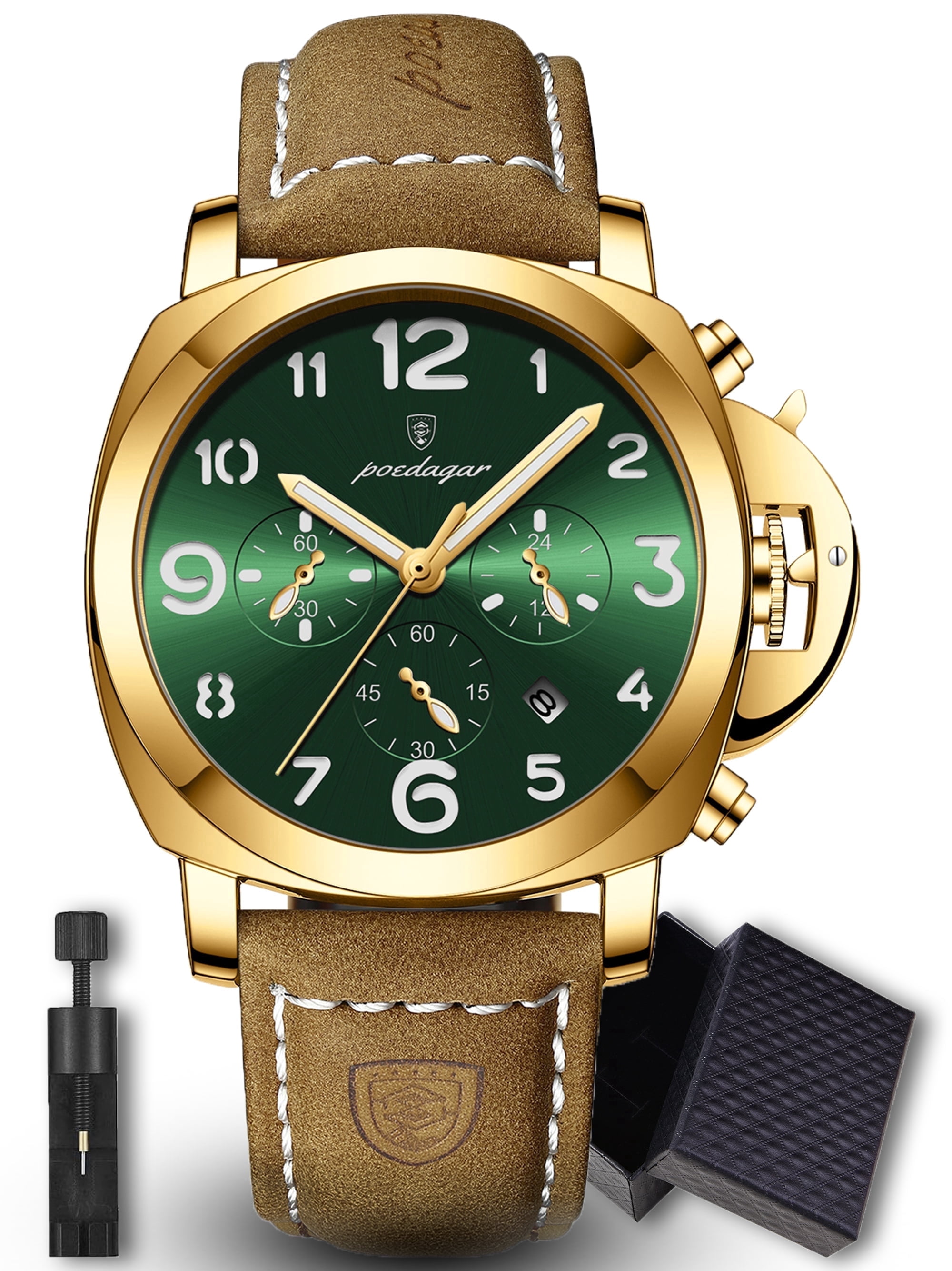 Poedagar Men's Business Quartz Watches with PU Leather Strap Waterproof ...