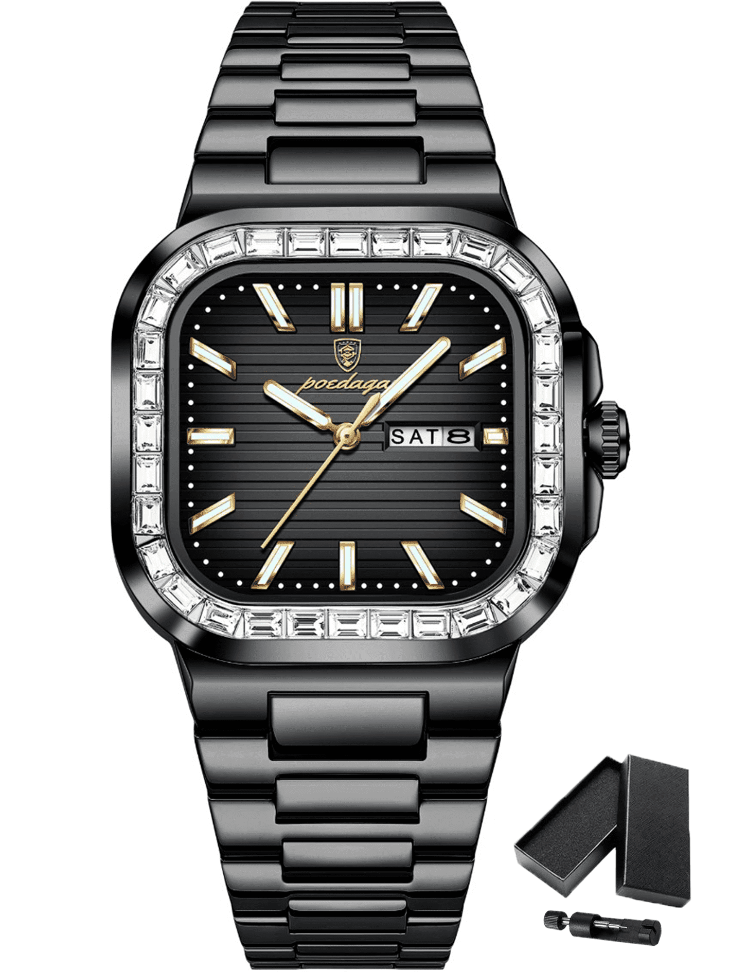 Poedagar Men's Personality Diamond Creative Simple Dial Business Dual ...