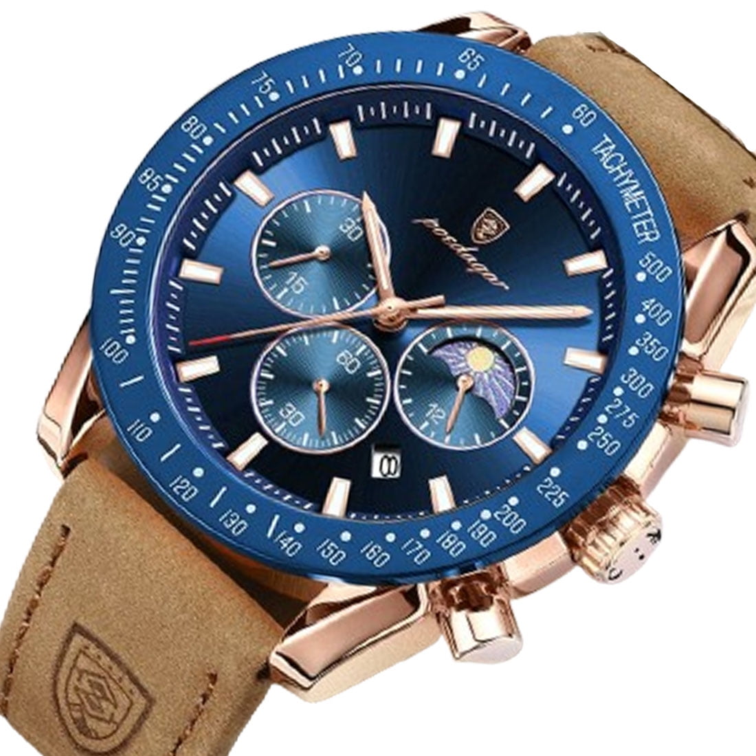 Poedagar Men's Watches Quartz Sports Chronograph Leather Male Clocks ...