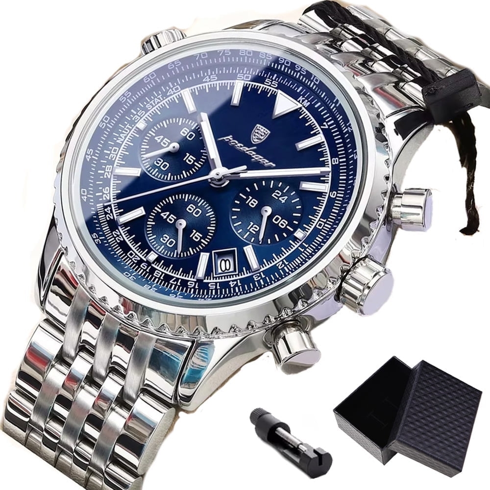 Poedagar Stainless Steel Multifunctional Fashion Business Quartz Mens ...