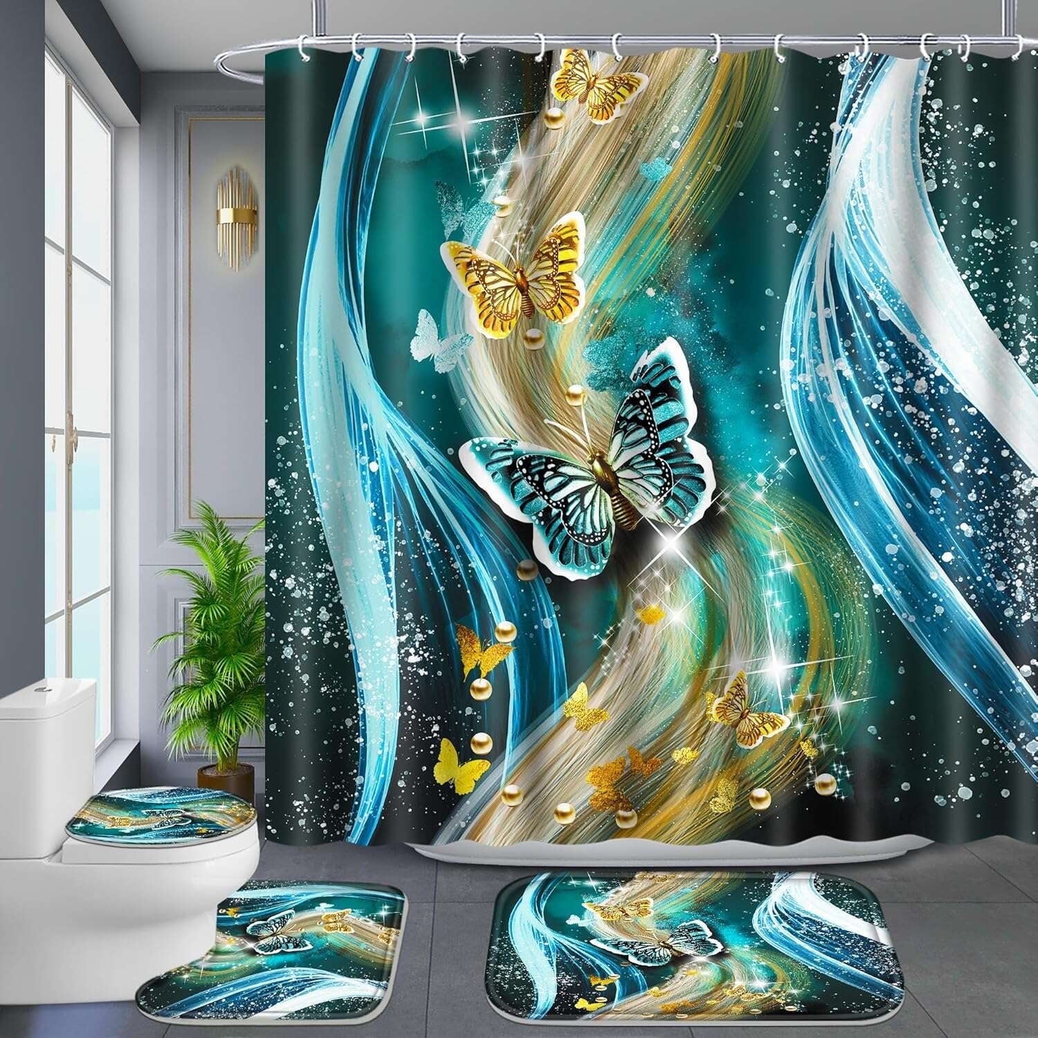 Poedist 4Pcs Shower Curtain Set, Bathroom Sets with Shower Curtain and ...