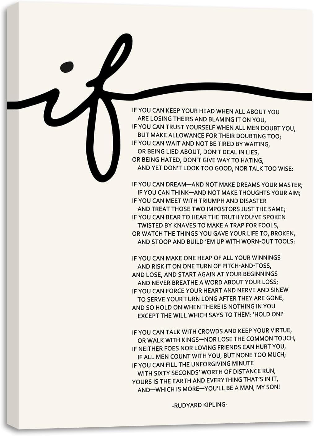 If Poem Inspirational Framed Canvas Print Wall Art If Poem by Rudyard ...