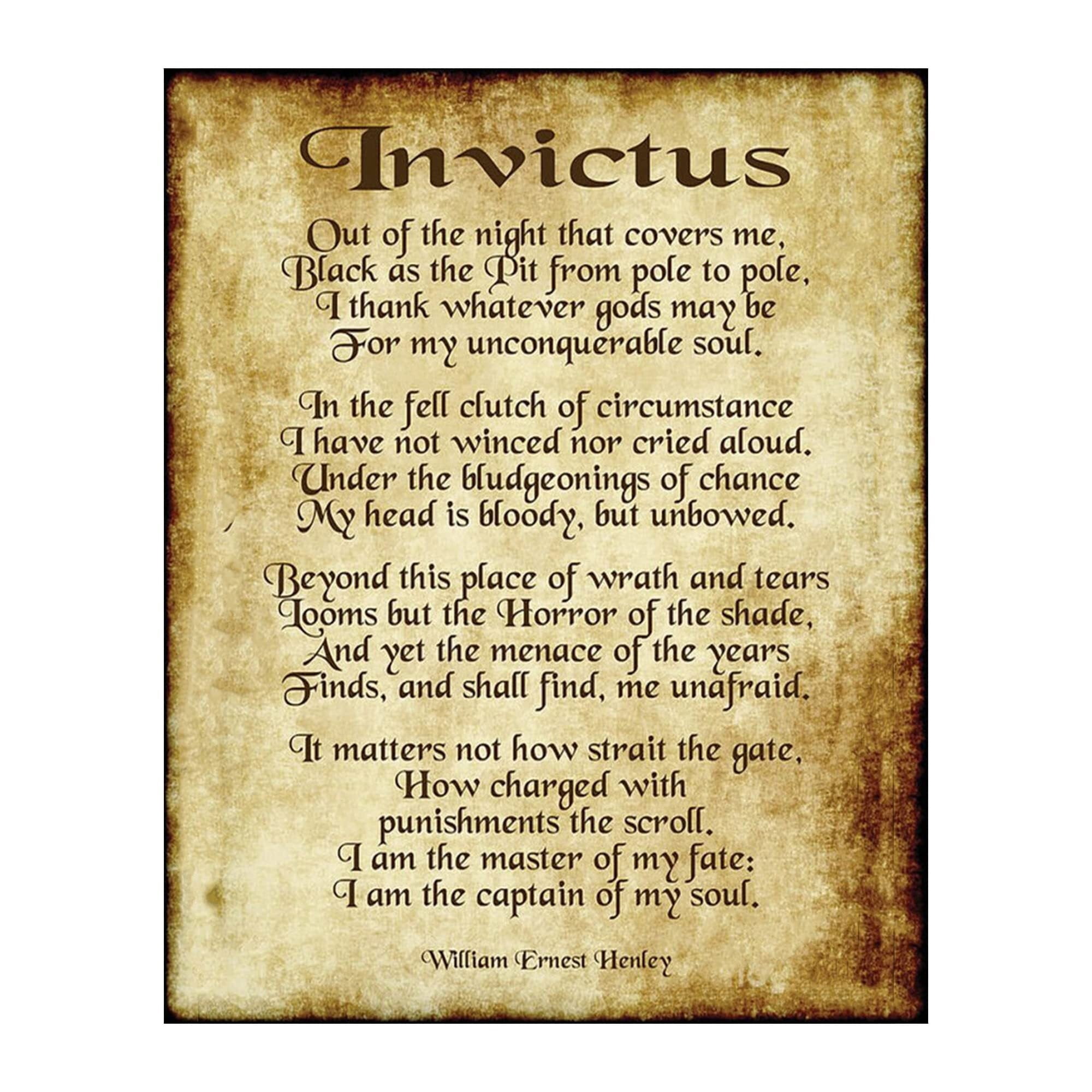 Poem Wall Art by William Ernest Henley Inspirational Poster Print ...