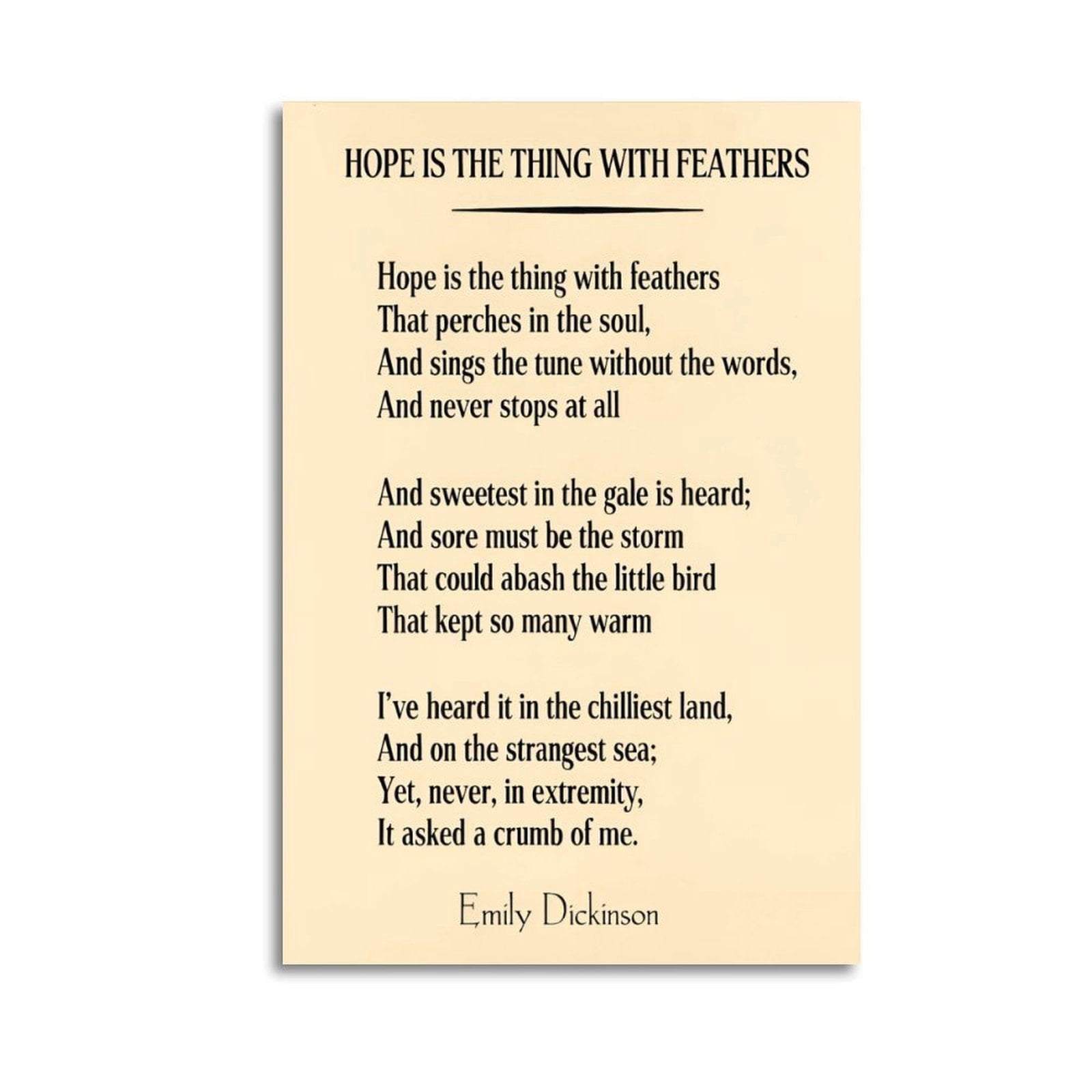 Poems Poster Hope Is The Thing With Feathers-1 Poster Wrapped Wooden ...