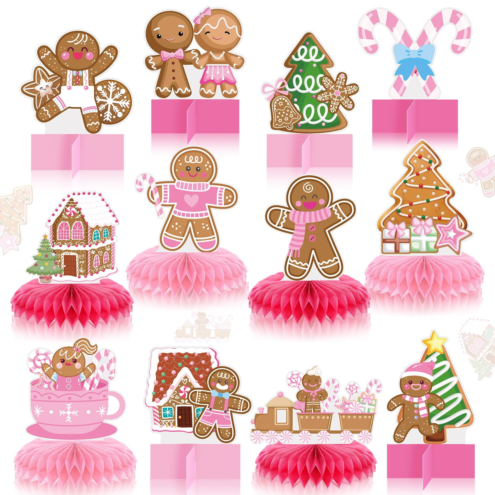 Poen 12 Pcs Gingerbread Man Honeycomb Centerpieces Christmas ...