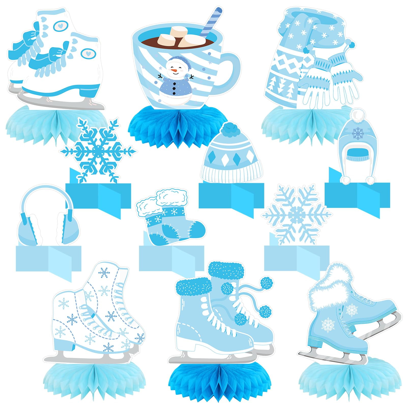 Poen 12 Pcs Ice Skating Party Decorations Ice Skating Honeycomb Table ...