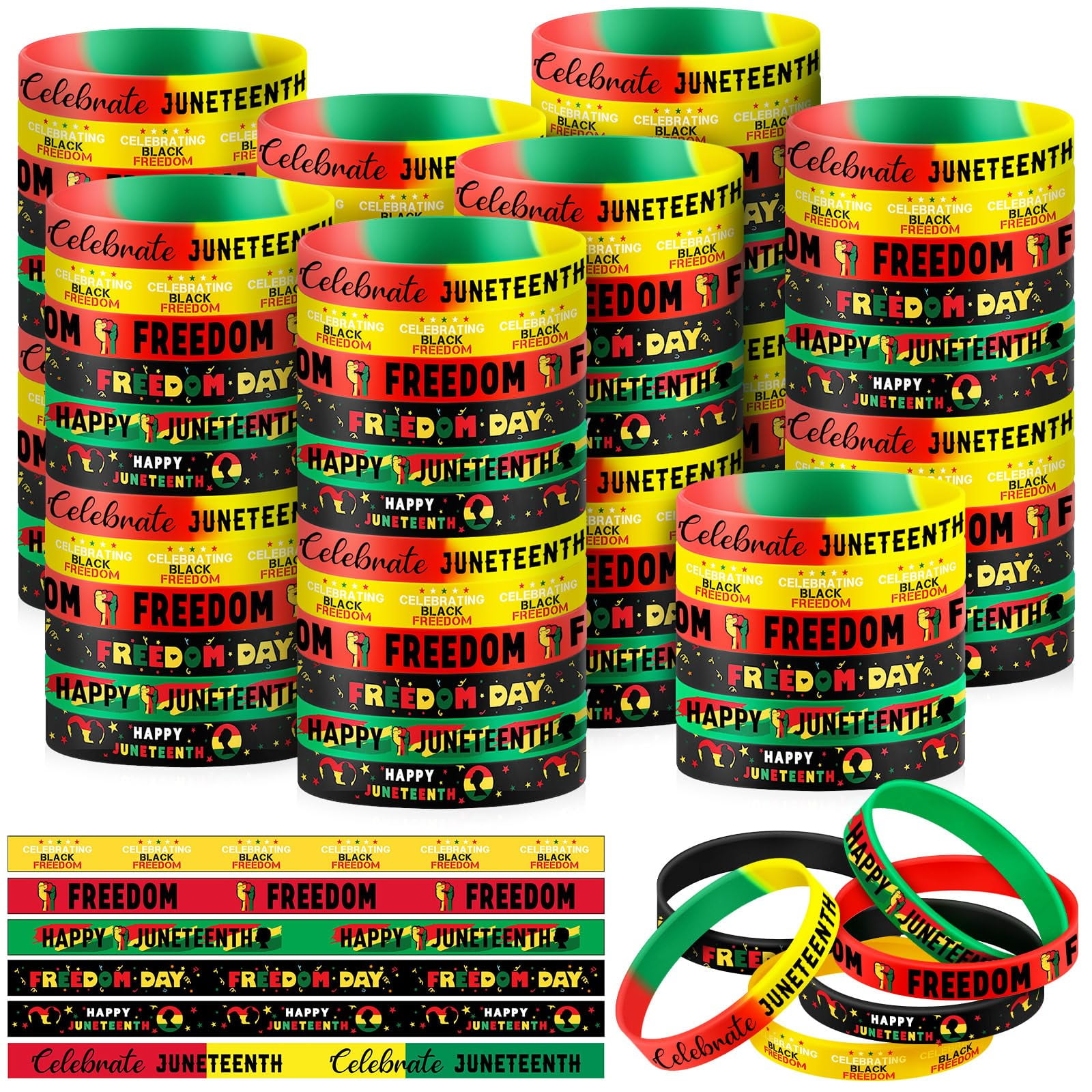 Poen 120 Pcs Happy Juneteenth Day Party Favors Juneteenth Silicone ...