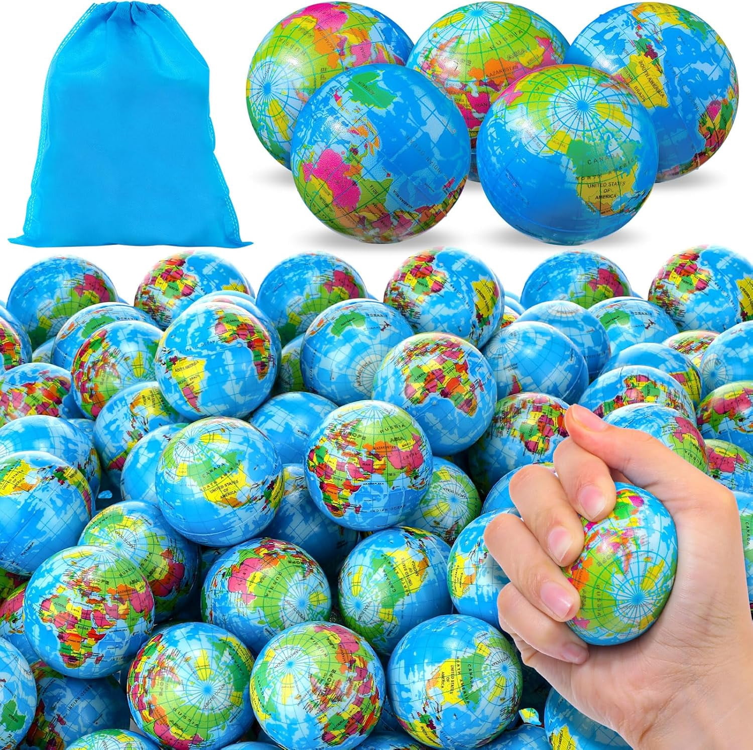 Poen 200 Pcs Globe Squeeze Balls, 2 Inch Mini World Earth Stress Balls ...