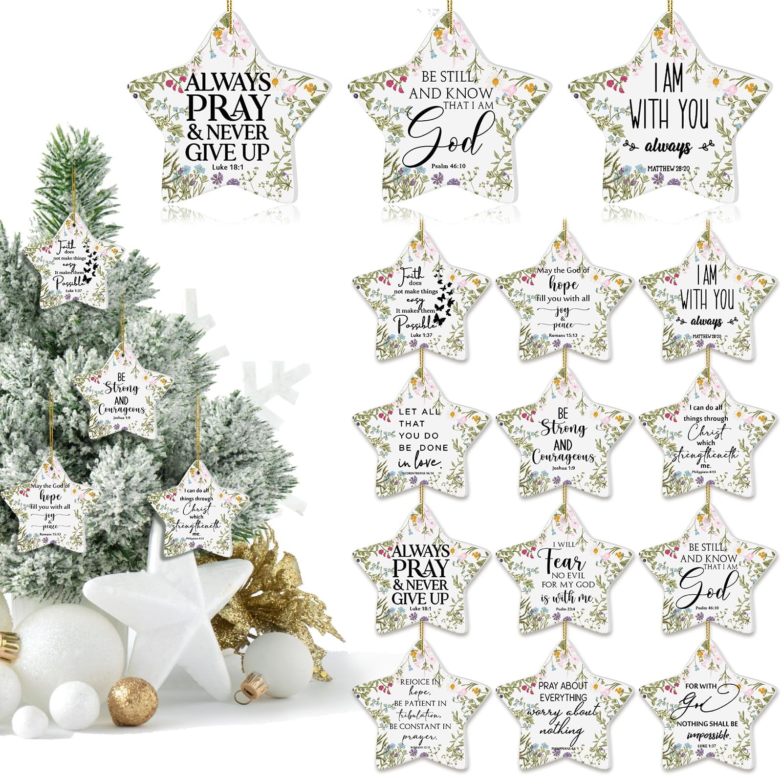 Poen 24 Pcs Christian Christmas Ornaments Bible Verse Ceramic Ornaments ...