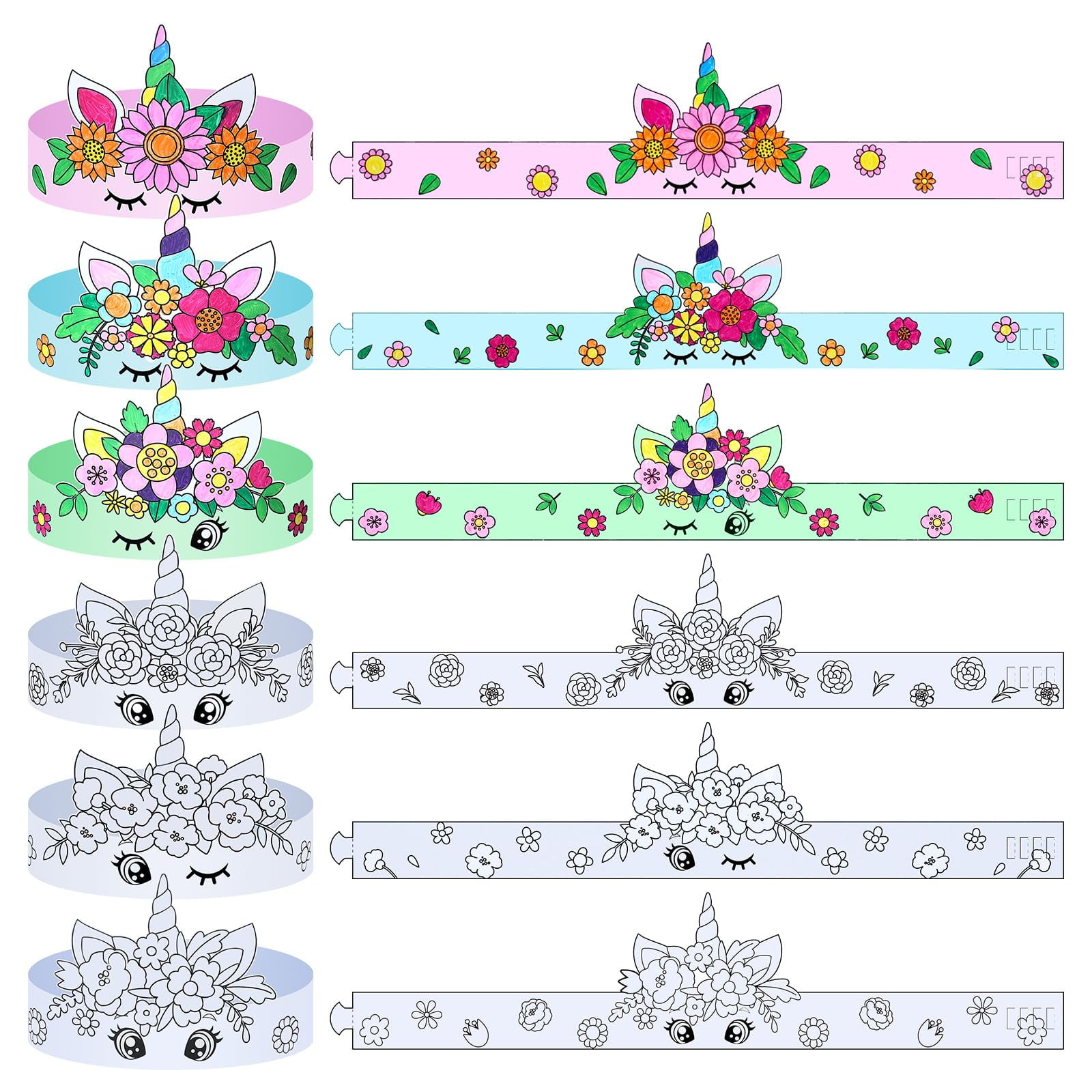 Poen 24 Pcs Color DHF10 Your Own Unicorn Crown for Kids DIY Paper ...