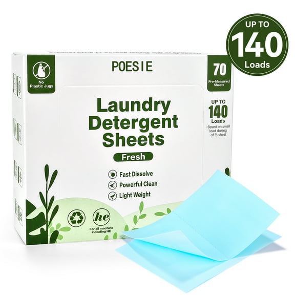 Poesie Laundry Detergent Sheets, Fresh, 140 Loads, 1 Pack of 70