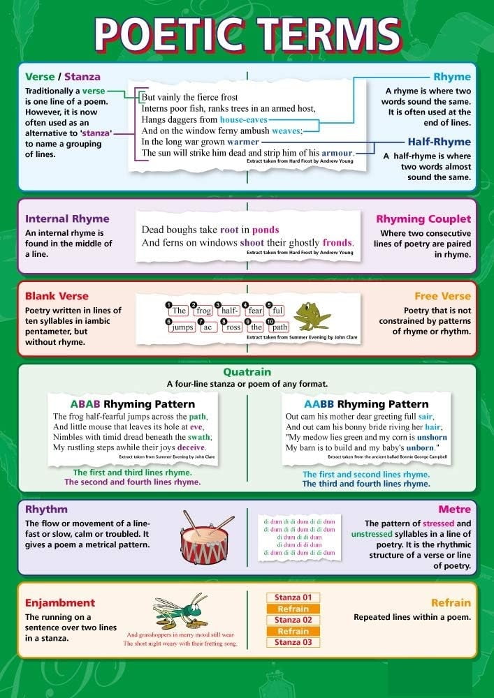Poetic Terms English Literature Classroom Poster Language Arts Middle ...