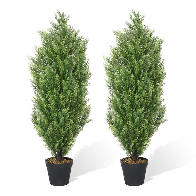 Poetree 2 Pack 3FT Artificial Cedar Topiary Trees, UV Protected, Indoor ...