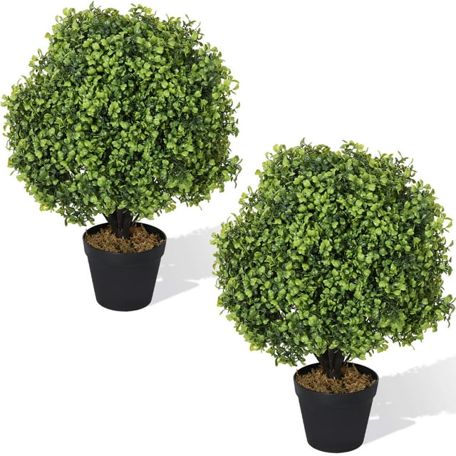 Poetree Set of Two 24'' Boxwood Topiary Ball Trees - Faux Shrub Decor ...