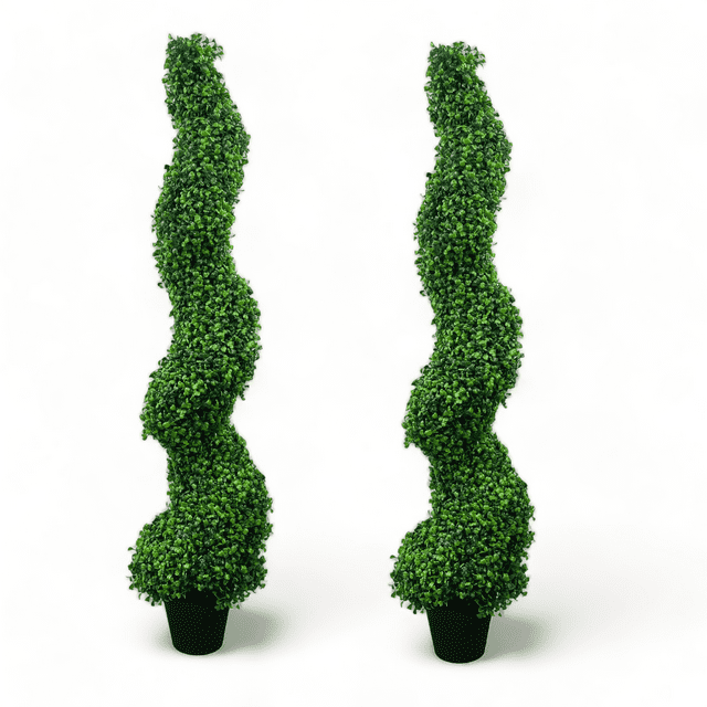 Poetree 4 Foot Artificial Spiral Boxwood Topiary Trees in Black Pot for ...