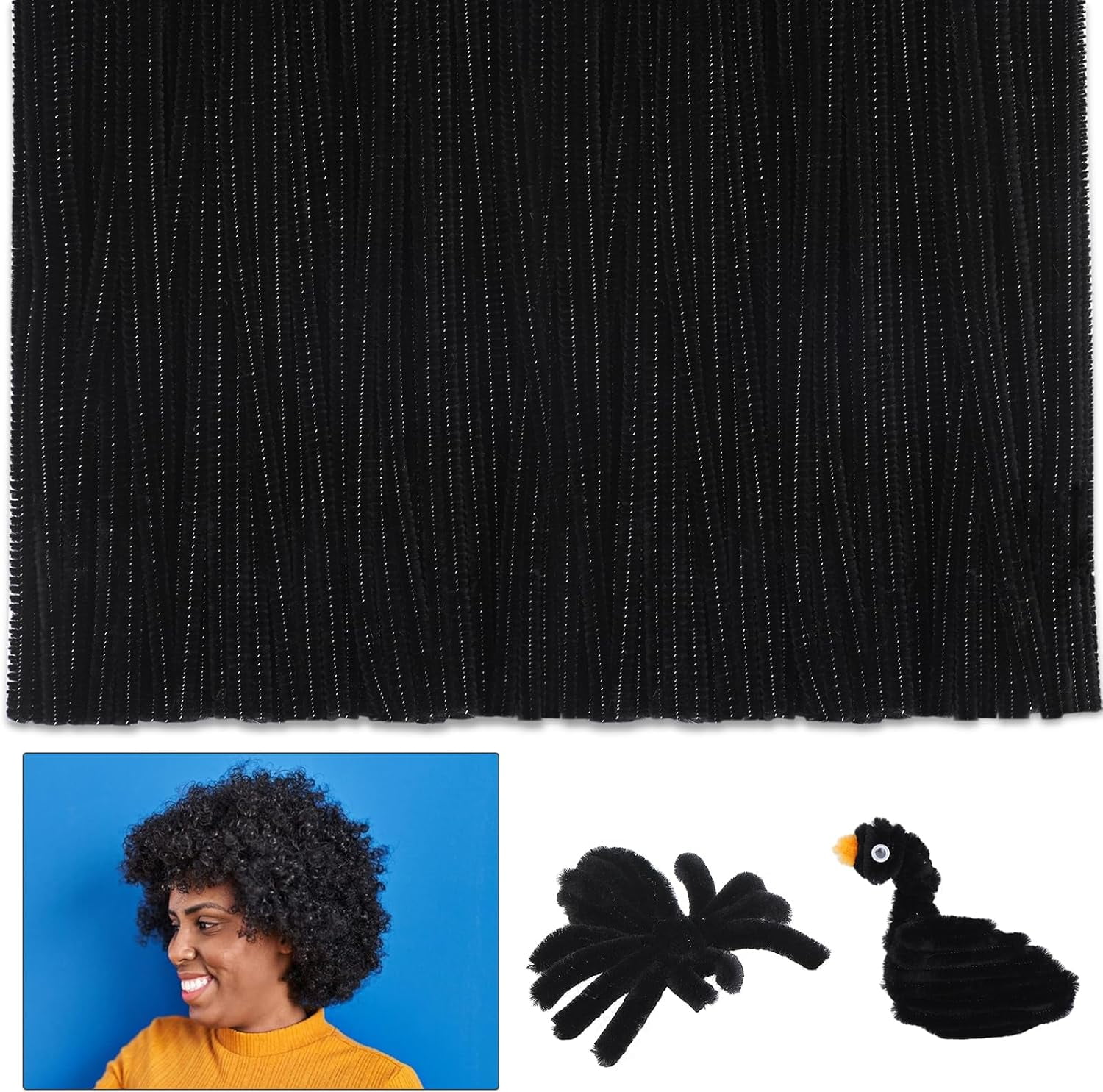 Poezone Black Pipe Cleaners for Hair, Pipe Cleaners, 100 PCS Black Pipe ...