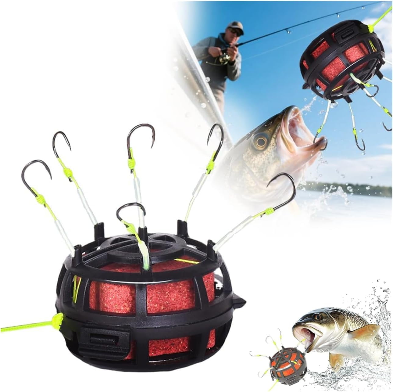 Poezone Reverse Bottom Bait Cage Fishing Hook, 2025 New 360° Floating ...