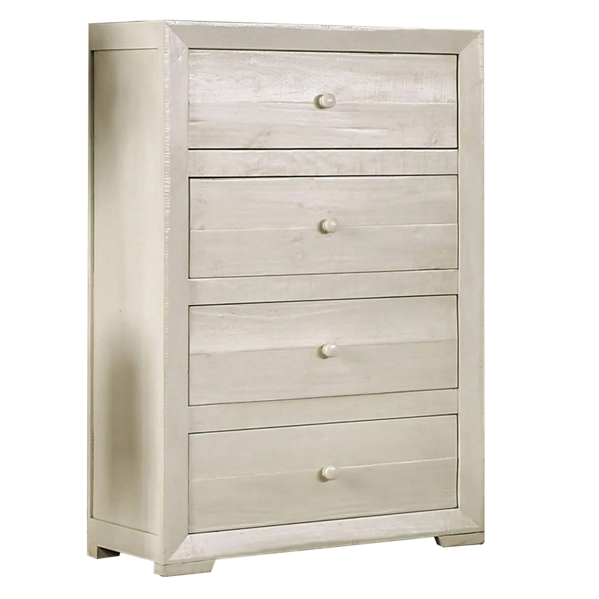 Pof 53 Inch Wood 4 Drawer Tall Dresser Chest, Rounded Knobs, Ivory ...