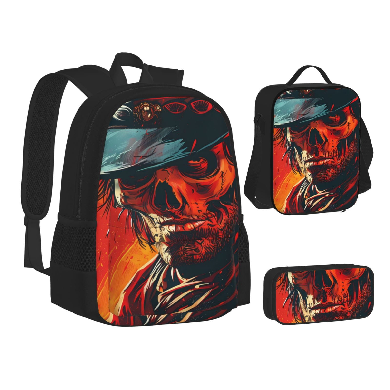 Pofeuu 60s Western Skull Cowboy Print Backpack Travel Backpacks With ...