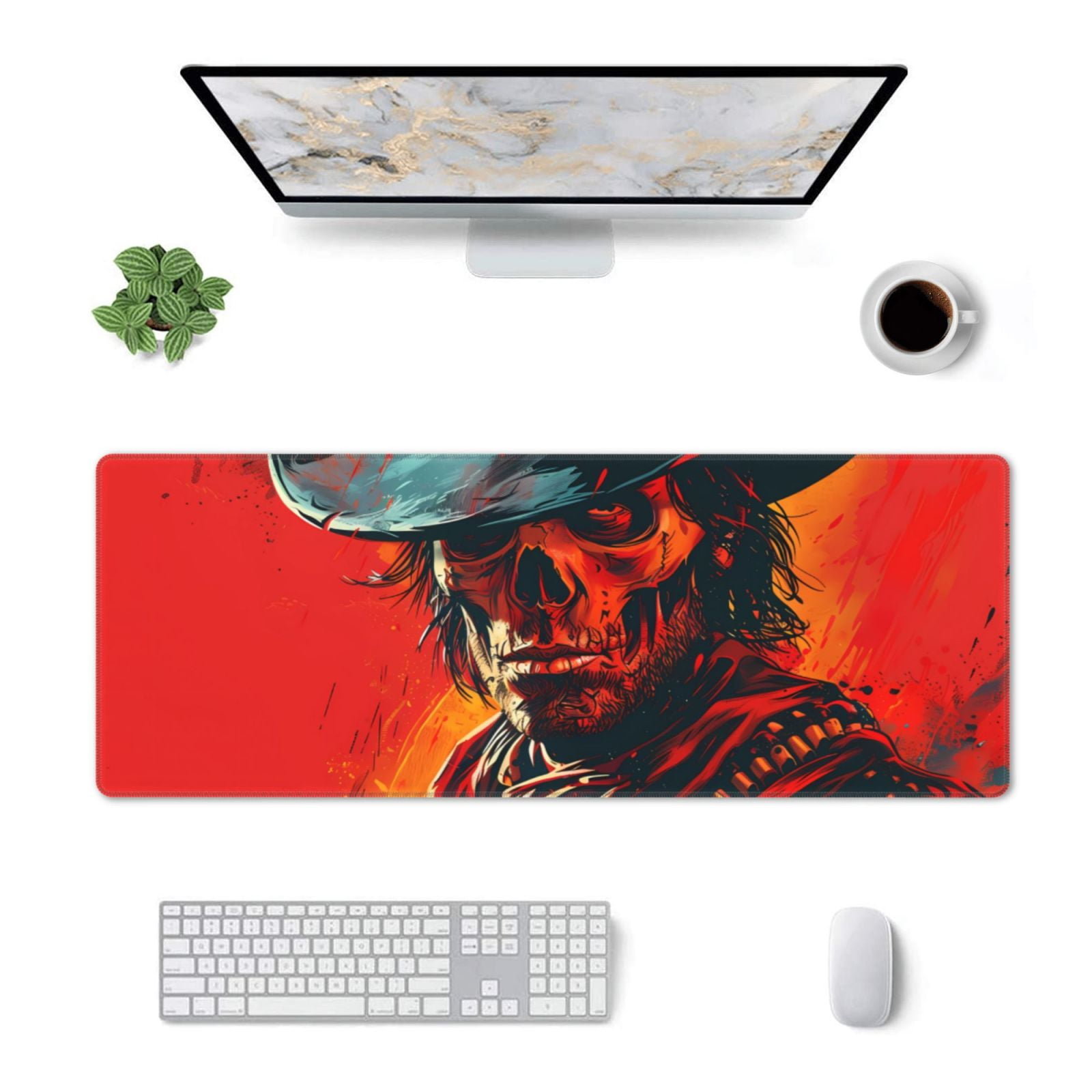 Pofeuu 60s Western Skull Cowboy Print Desk Mat for Keyboard and Mouse ...