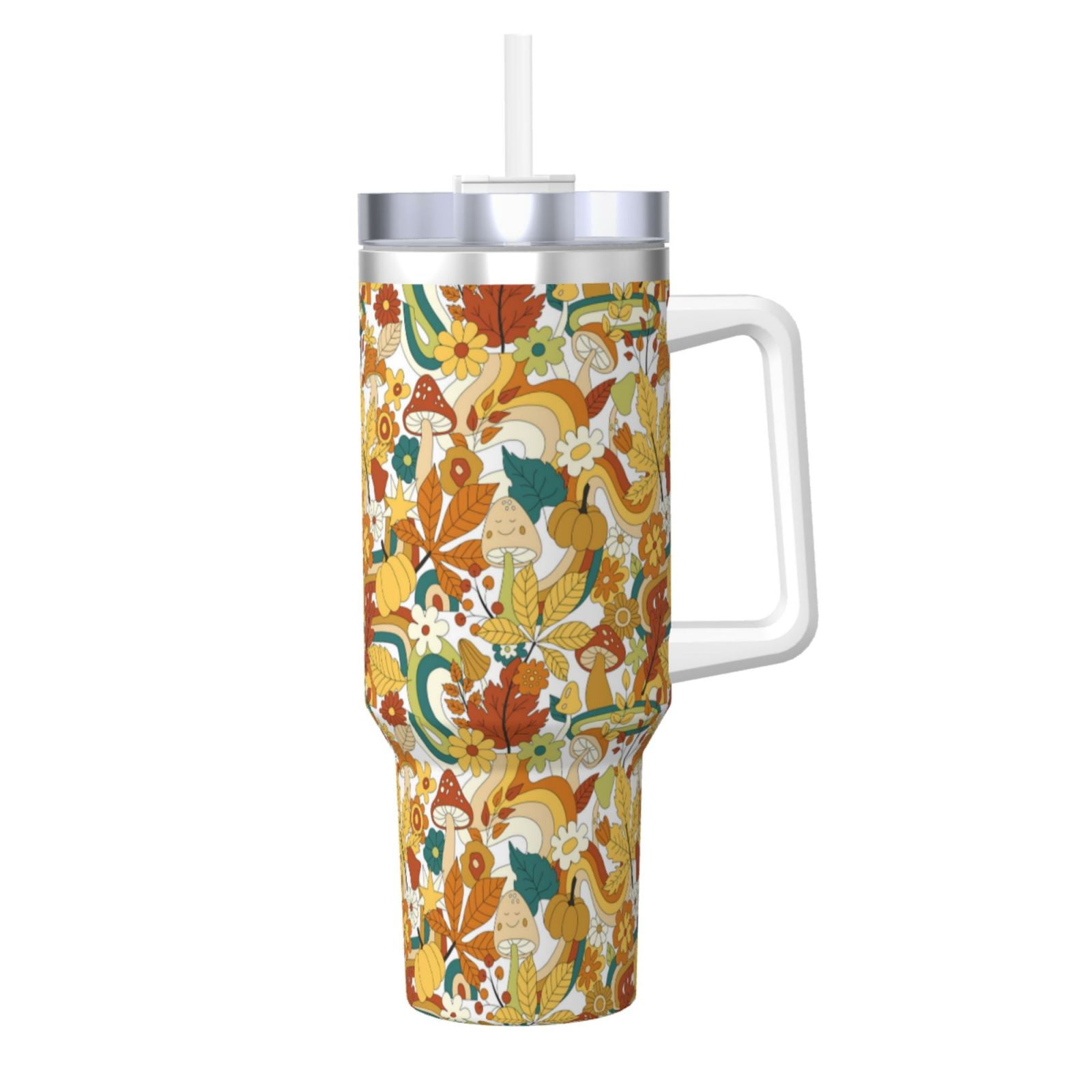 Pofeuu 70s Groovy Hippie Print 40oz Ice Bully With Handle And Straw ...