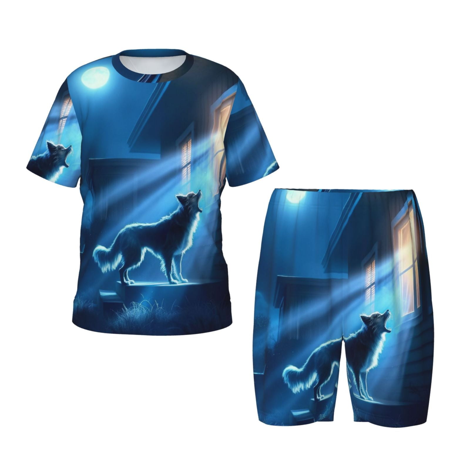 Pofeuu A Wolf Barks Out A Window Print Kids Pajama Sets Short Summer Cool Crew Neck Snug fit ...