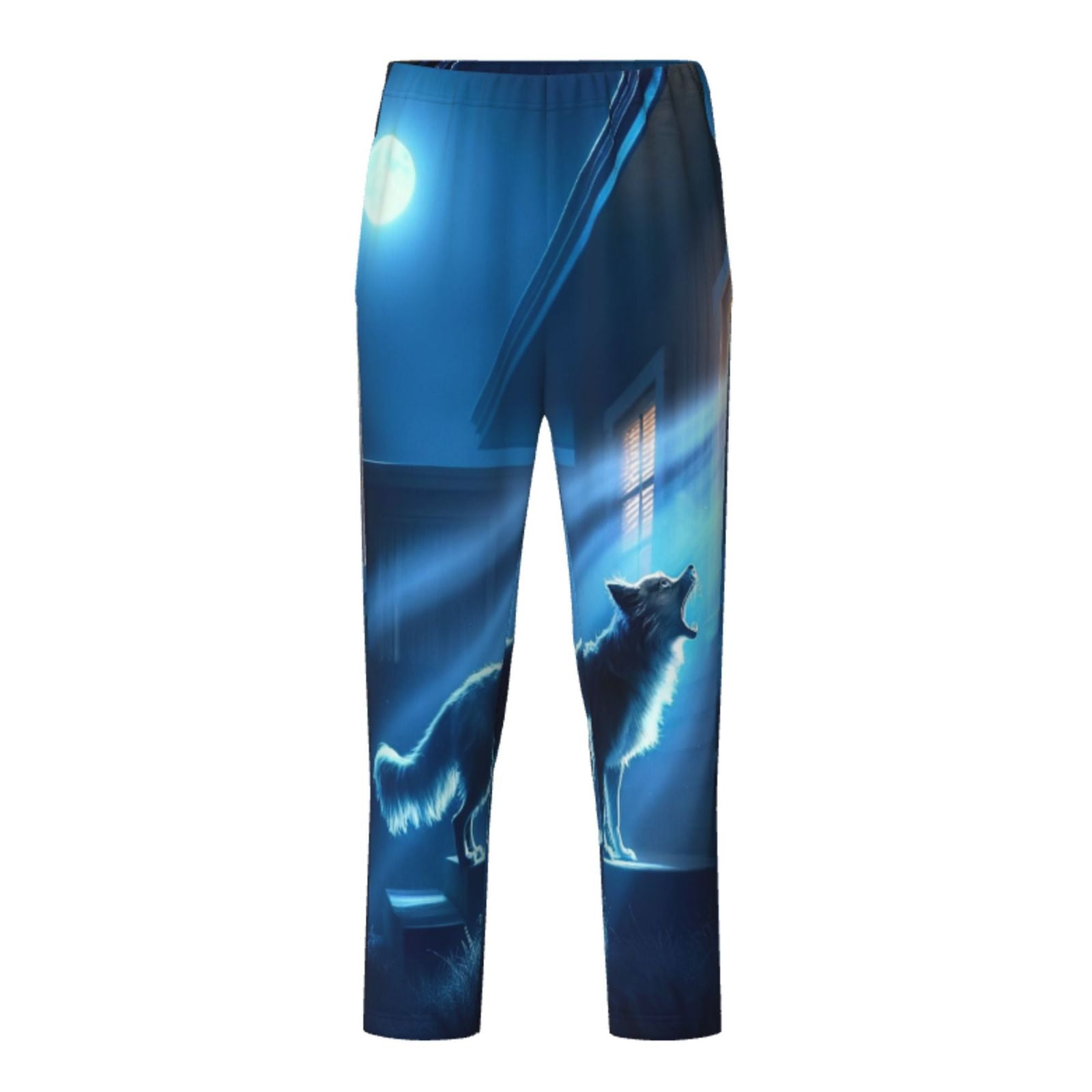 Pofeuu A Wolf Barks Out A Window Print Teenagers' Pajama Pants, Soft ...