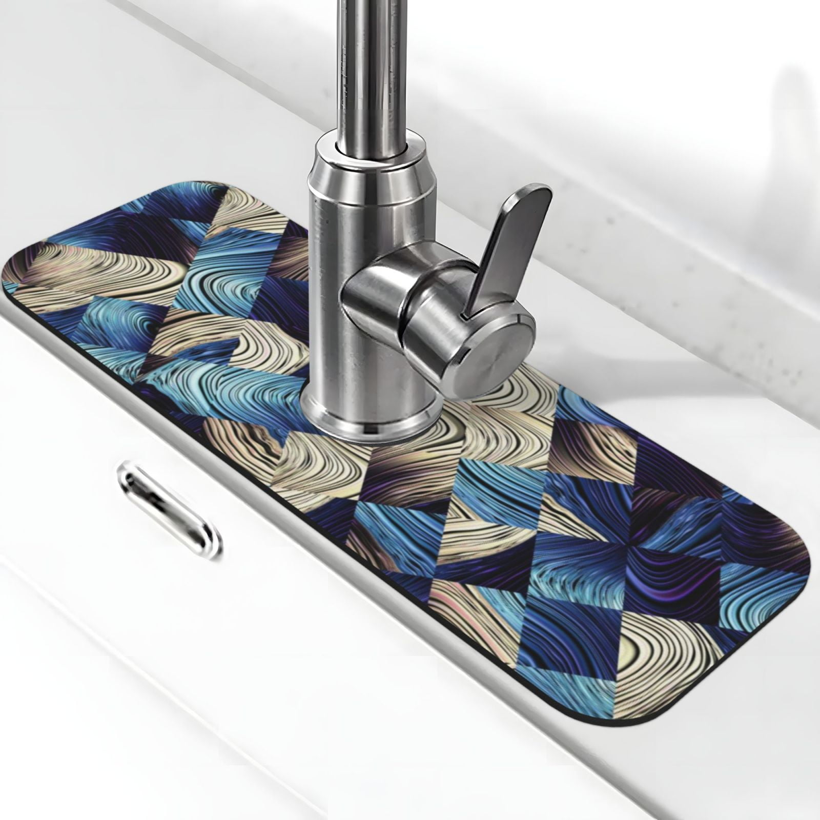 Pofeuu Abstract Blue Squares Print Splash Guard for Sink Faucet Sink ...
