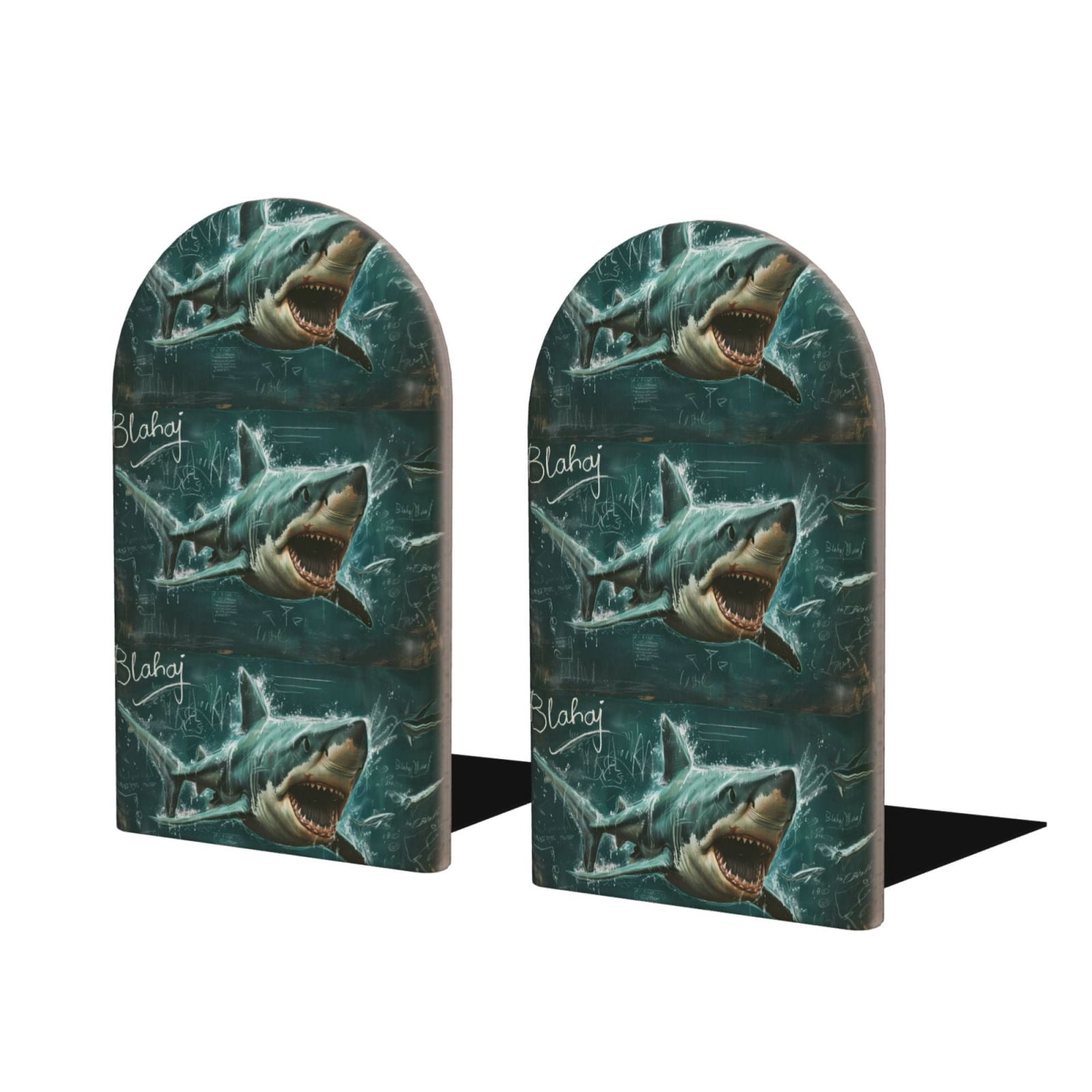 Pofeuu Abstract Geometric Shark Print Large Bookend Hold Heavy Books ...