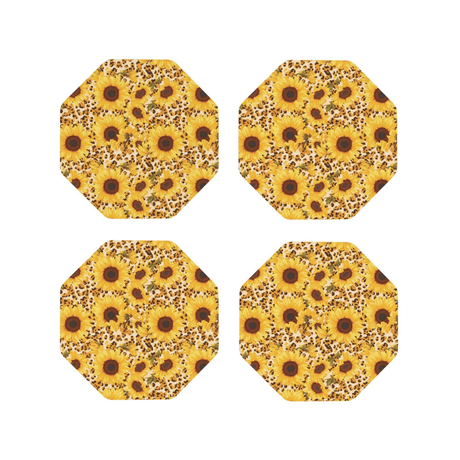 Pofeuu Abstract Leopard Print Sunflower Print Coasters for Drinks ...