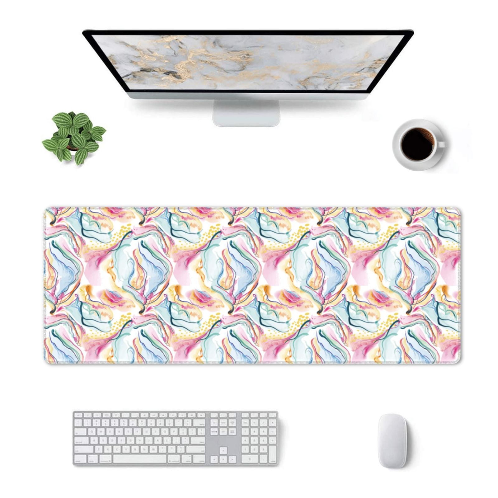 Pofeuu Abstract Marble Texture Print Desk Mat for Keyboard and Mouse ...