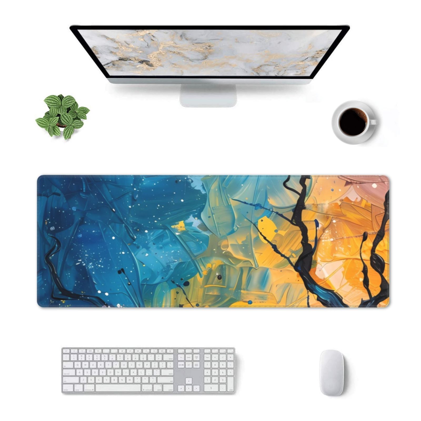 Pofeuu Abstract Night Sky Tree Print Desk Mat for Keyboard and Mouse ...