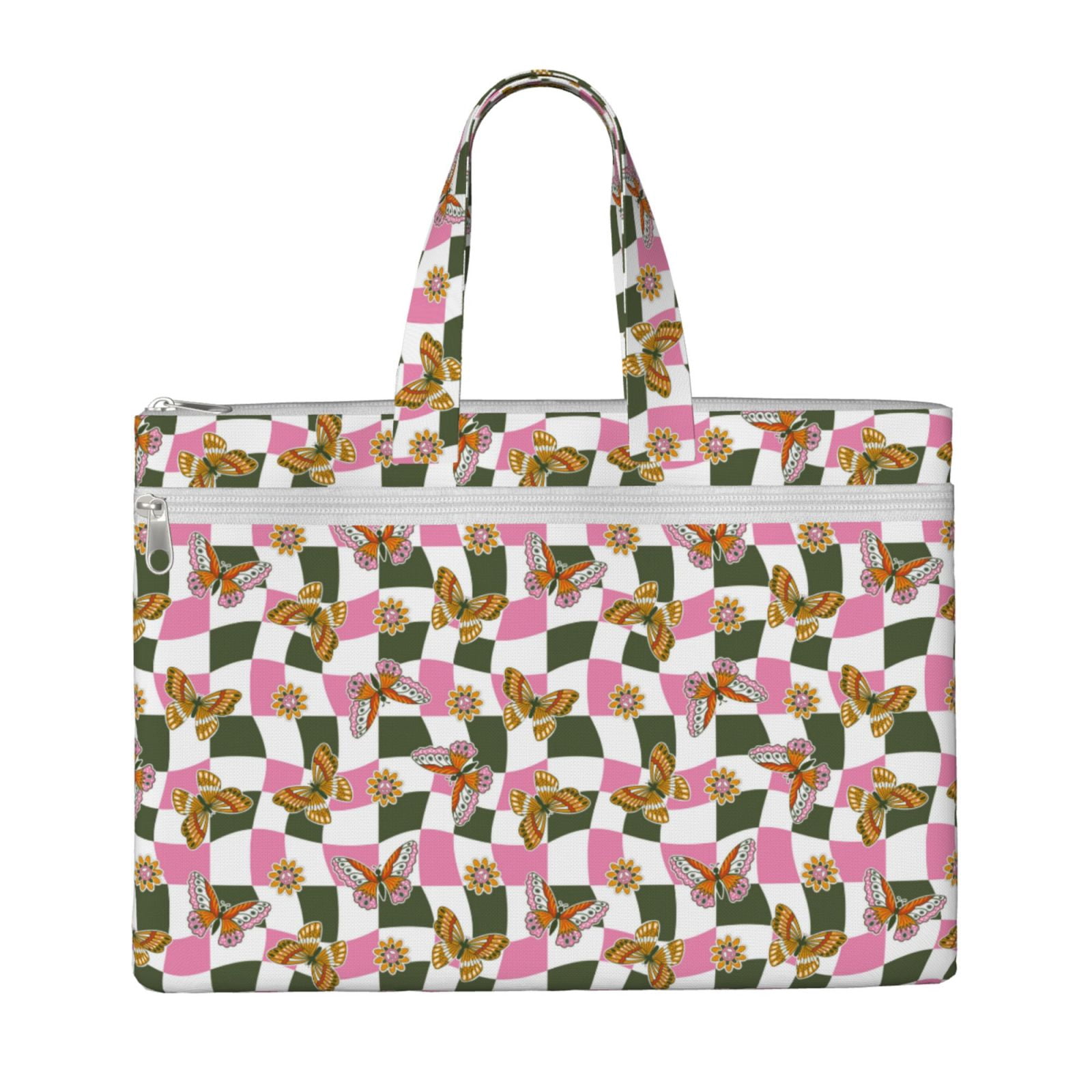 Pofeuu Abstract Pink Plaid Butterfly Print Laptop Bag Carrying ...