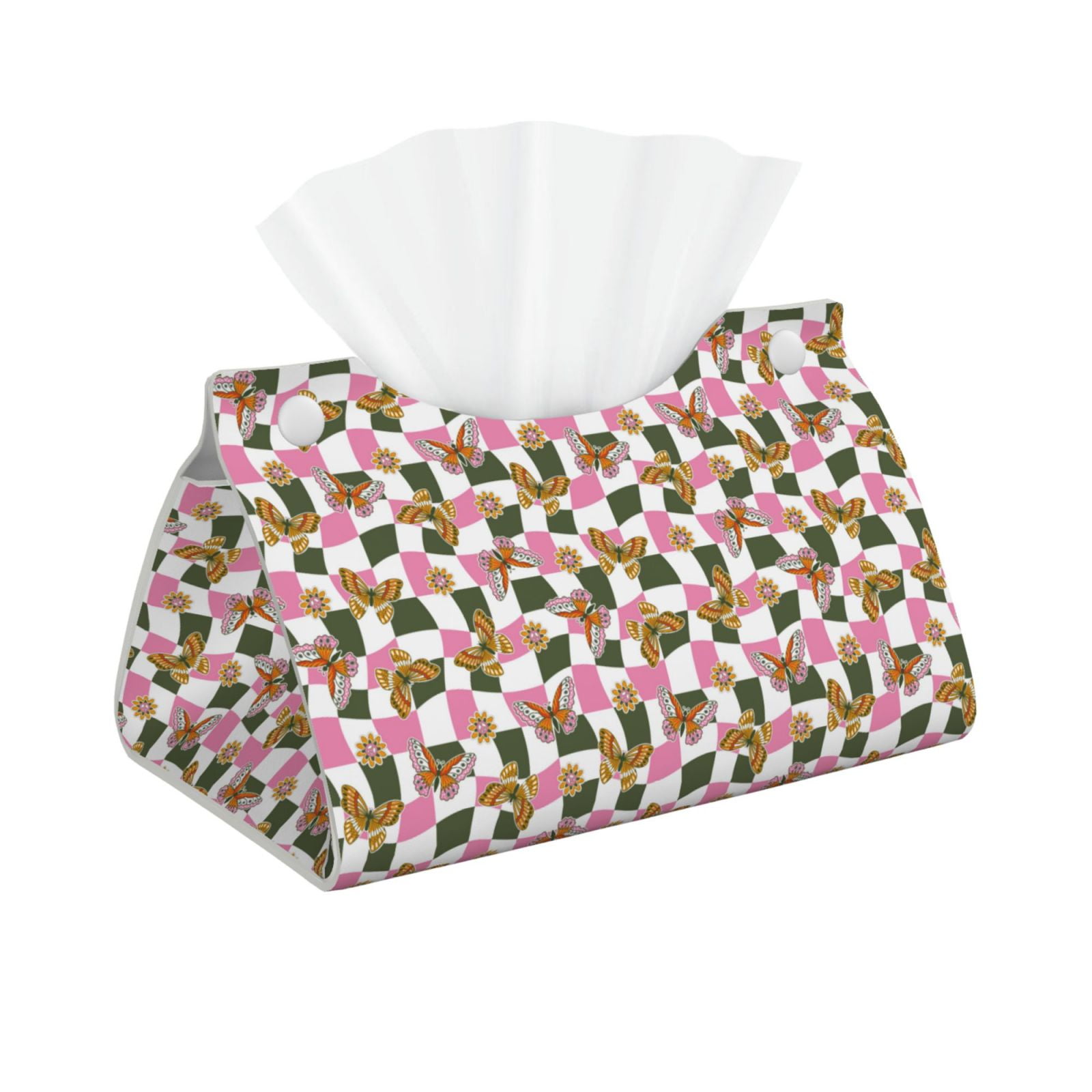 Pofeuu Abstract Pink Plaid Butterfly Print Tissue Box Cover, Modern ...