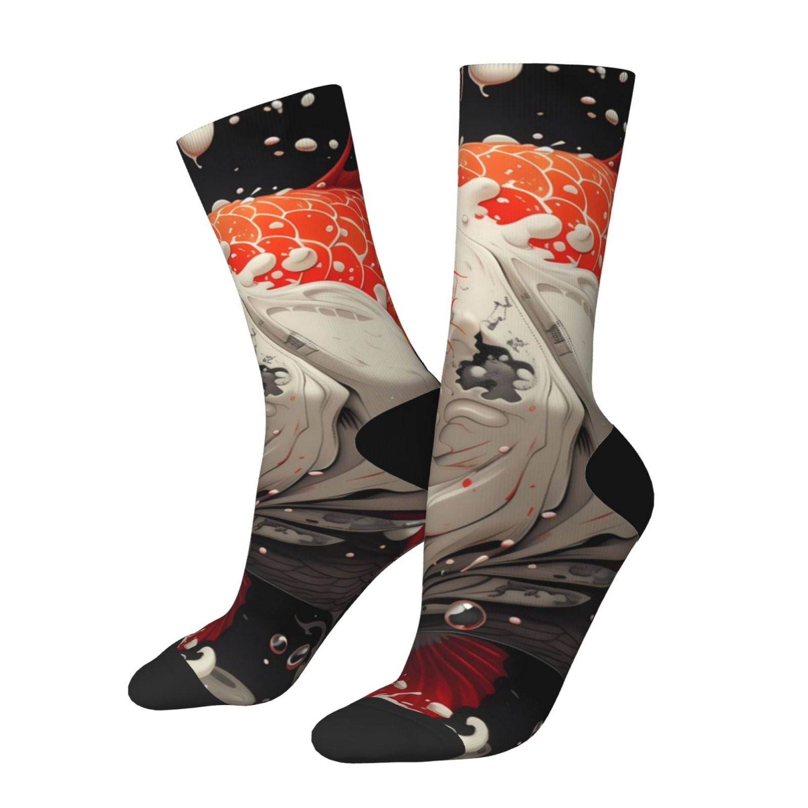 Pofeuu Abstract Red Koi Fish Art Print Crew Socks, Adult Running Hiking ...
