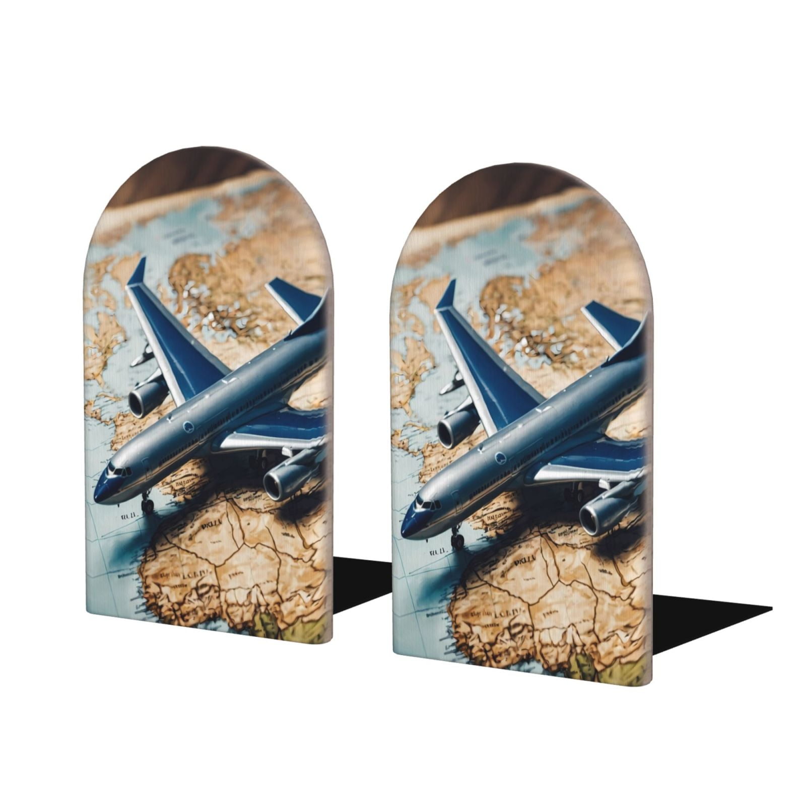Pofeuu Airplane World Map Adventure Print Large Bookend Hold Heavy ...