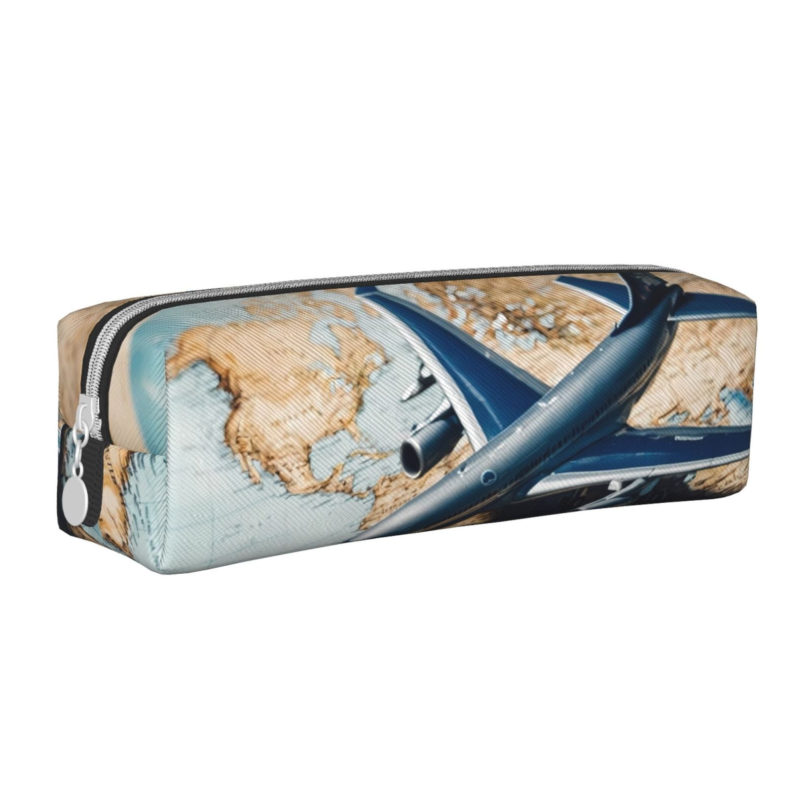 Pofeuu Airplane World Map Adventure Print Leather Pencil Case, Leather ...
