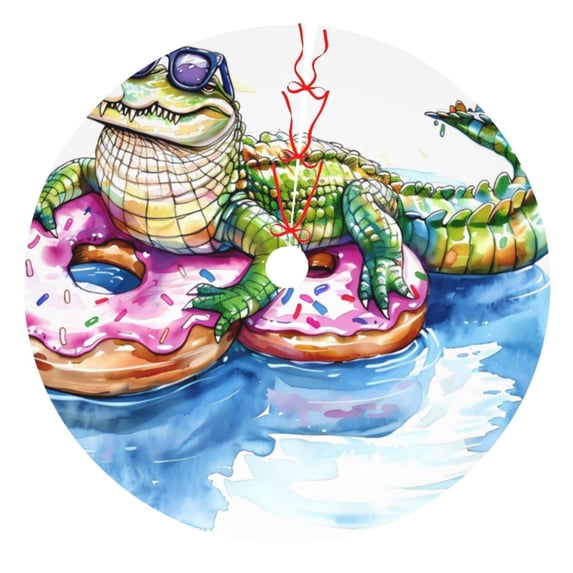 Pofeuu Alligator Donut Pool Float Print Christmas Tree Skirt, Merry ...