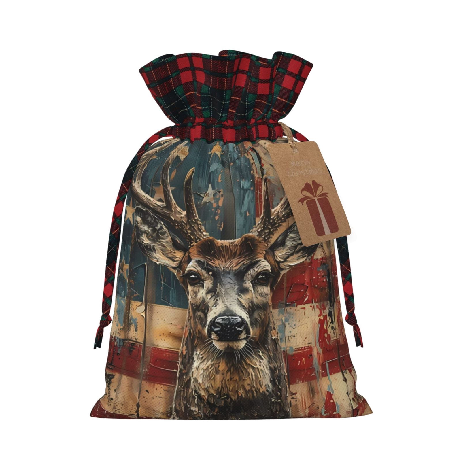 Pofeuu American Flag Deer Art Print Burlap Bags with Drawstrings ...