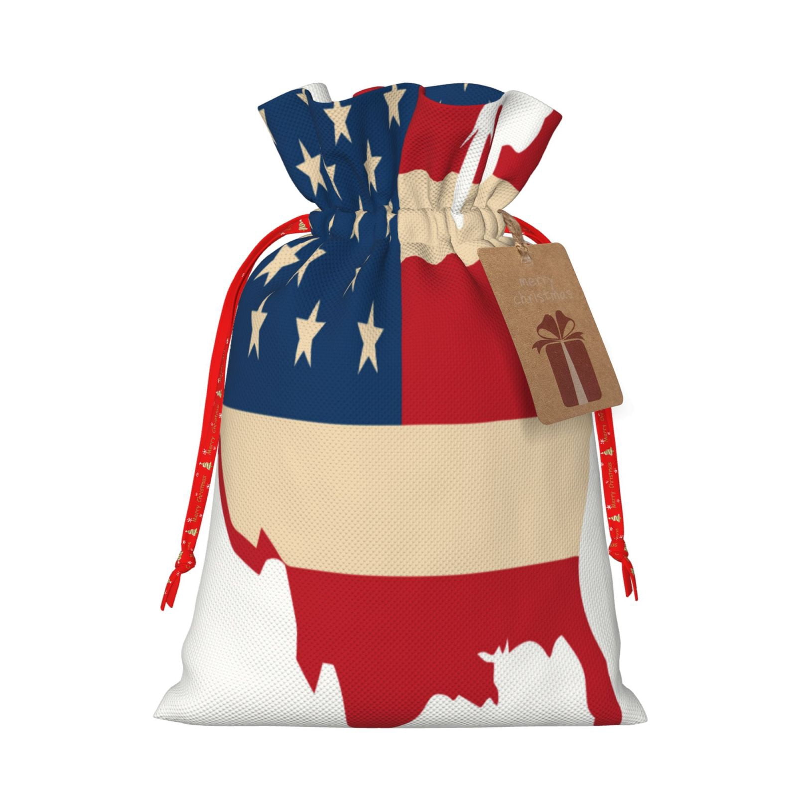 Pofeuu American Flag Map Print Burlap Bags with Drawstrings Drawstring ...
