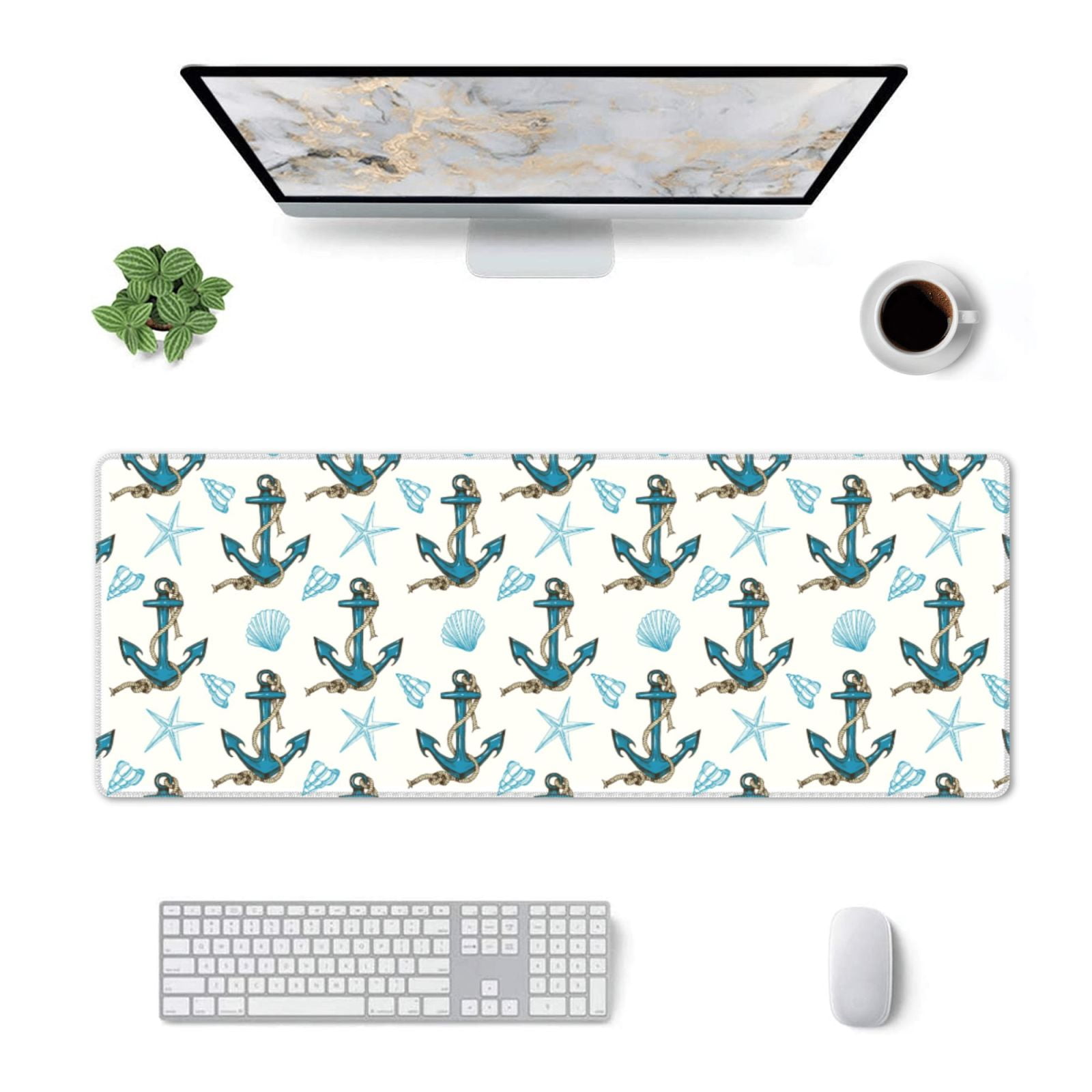 Pofeuu Anchors And Shells Print Desk Mat for Keyboard and Mouse ...