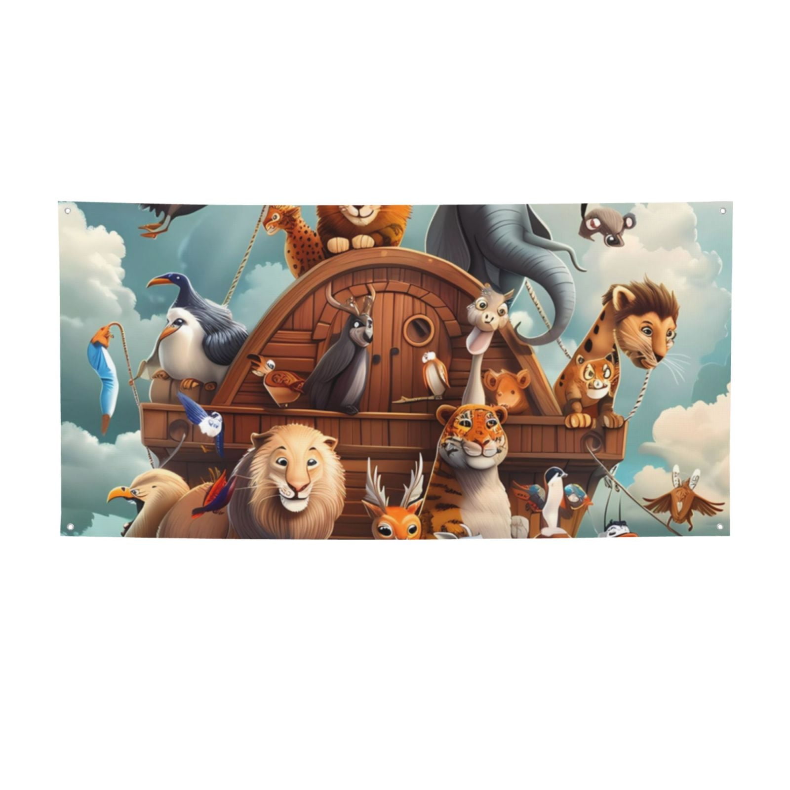 Pofeuu Animal Filled Noahs Ark Print Colorful Yard Festival Banner Sign ...
