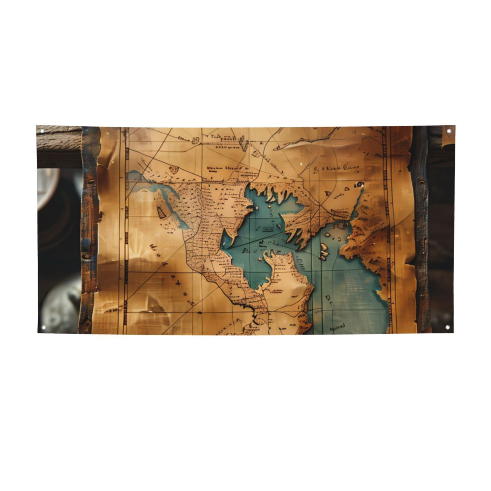 Pofeuu Antique Map Adventure Scene Print Colorful Yard Festival Banner ...