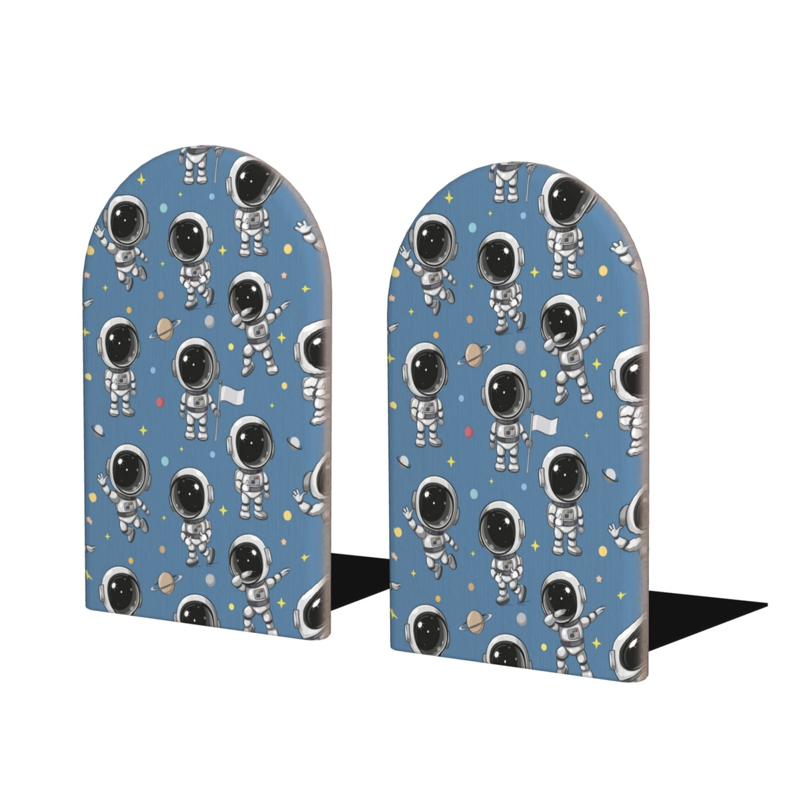 Pofeuu Astronaut Print Large Bookend Hold Heavy Books- Wood Bookends ...