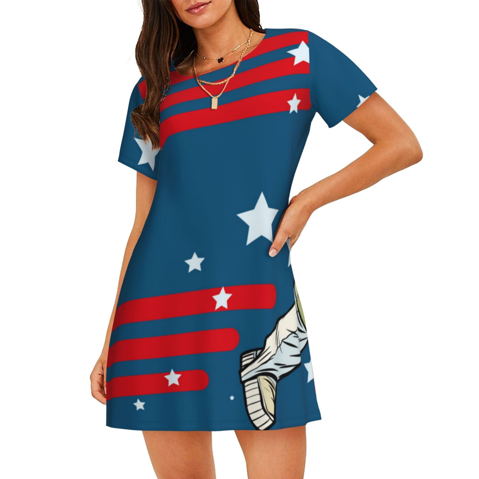 Pofeuu Astronaut Runs Forward Print Women's Loose Fit Short Sleeve ...