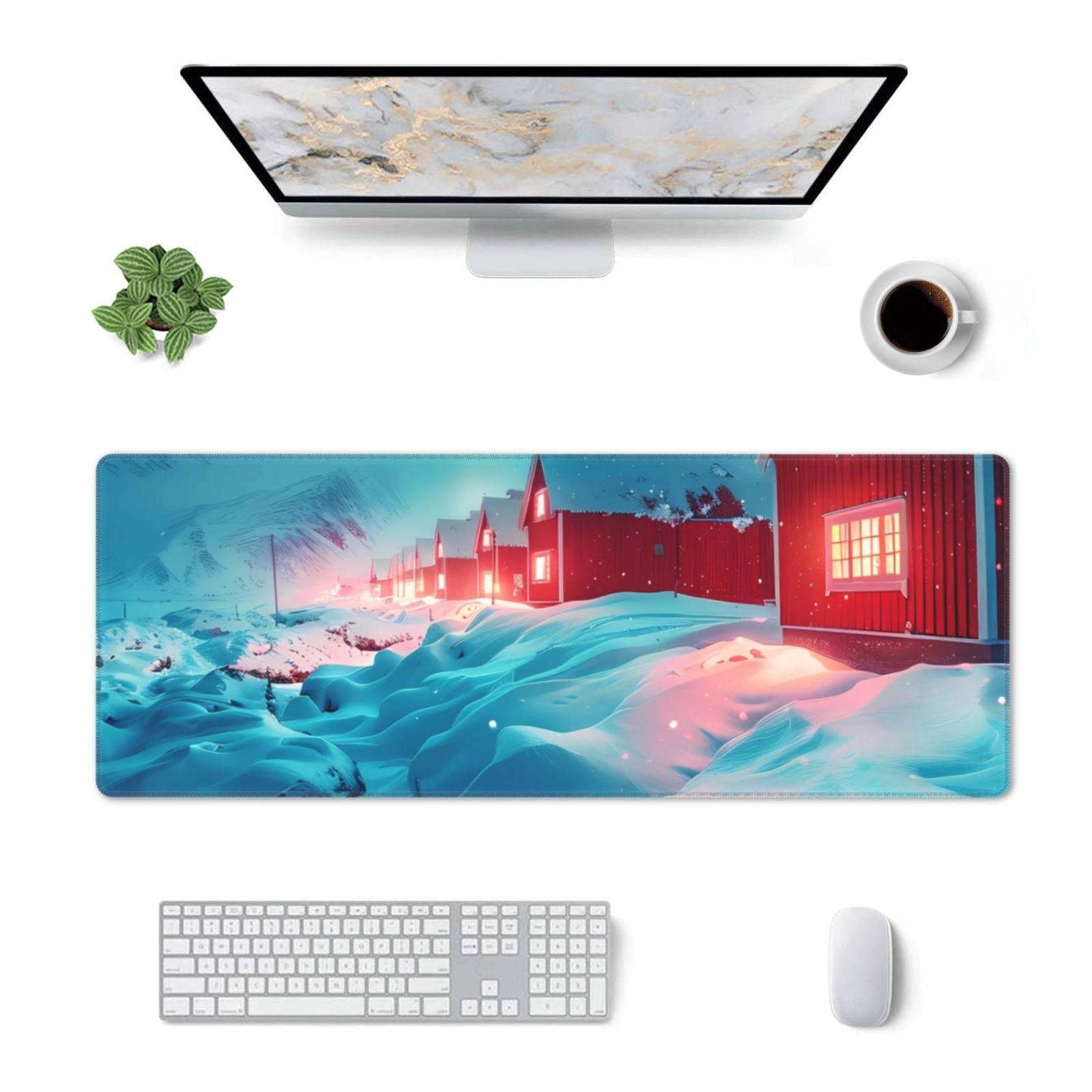 Pofeuu Aurora Borealis Village Print Desk Mat for Keyboard and Mouse ...
