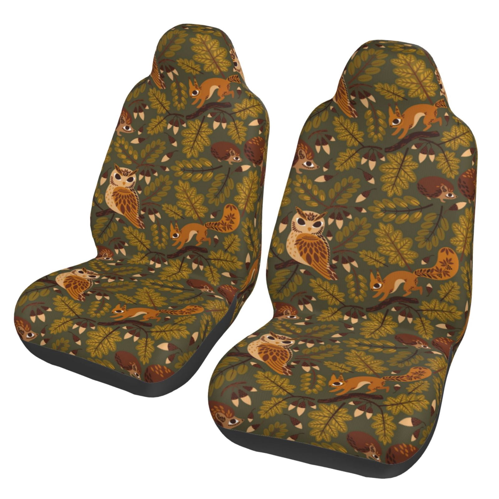 Pofeuu Autumn Leaves Owl Squirrel Print Automotive Car Seat Covers Flat ...