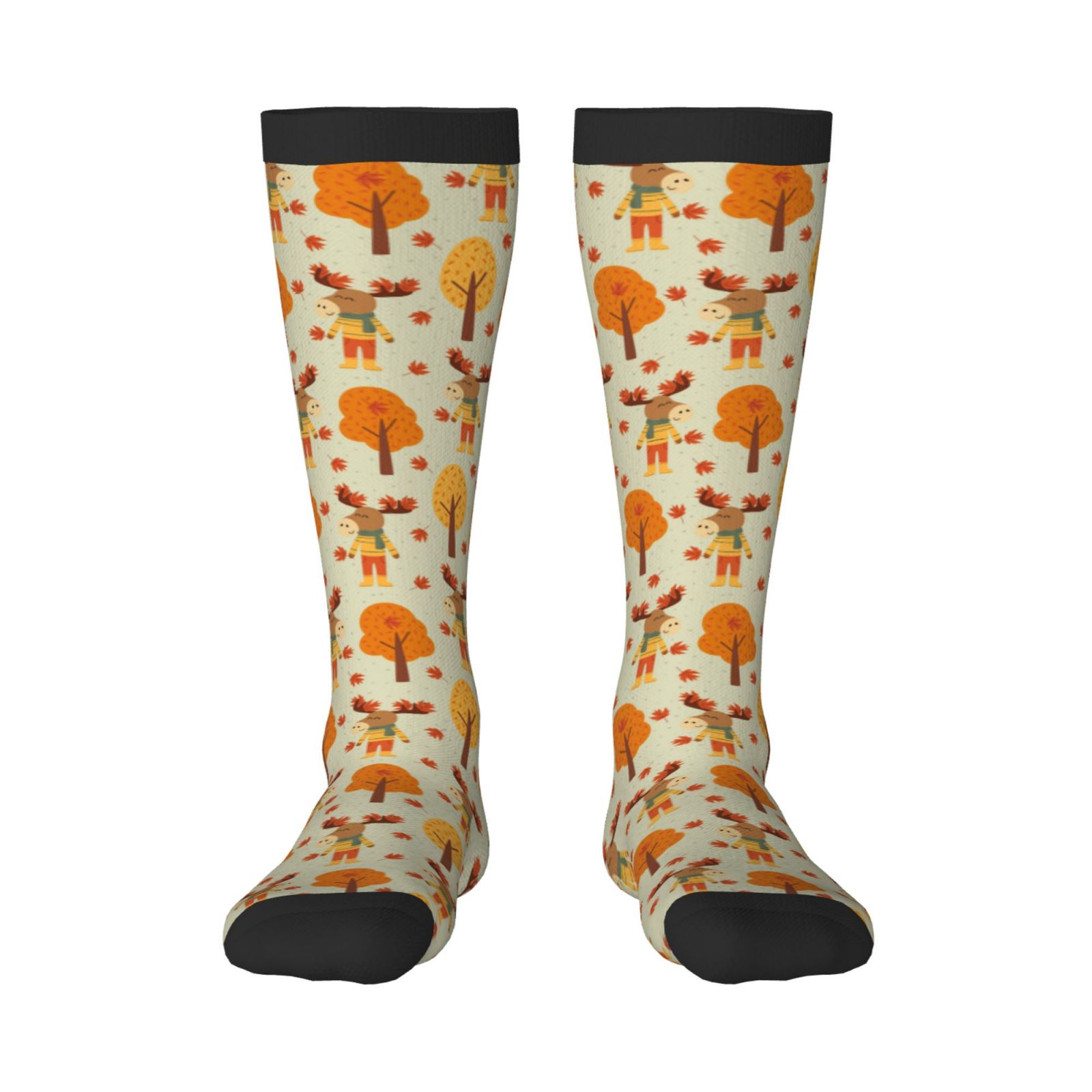 Pofeuu Autumn Maple Leaf and Deer Print Stockings, Adult Running Hiking ...